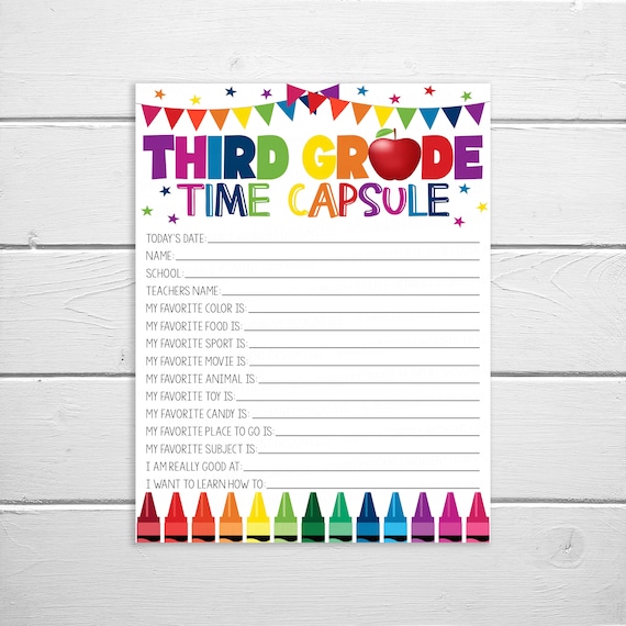 Third Grade Time Capsule Printable, 3rd Grade Student Memory Sheet ...