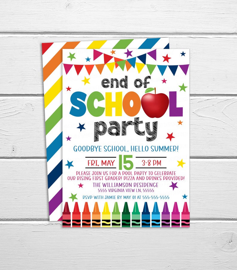 End of School Party Invitation, Editable Last Day of School Party ...