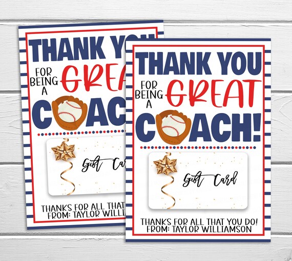 Baseball Coach Gift Card Holder, Thank You For Being A Great Coach ...