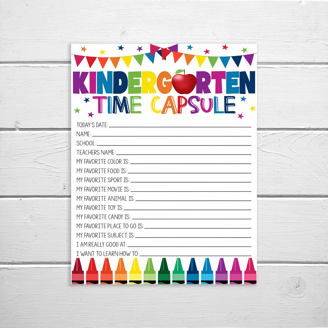 Kindergarten Time Capsule Printable, Kinder Kids Student Memory Sheet ...