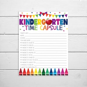 Kindergarten Time Capsule Printable, Kinder Kids Student Memory Sheet ...