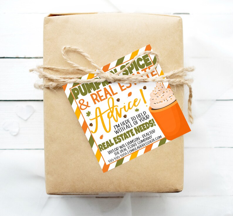Fall Pop-by Gift Tags Pumpkin Spice & Real Estate Advice - Etsy