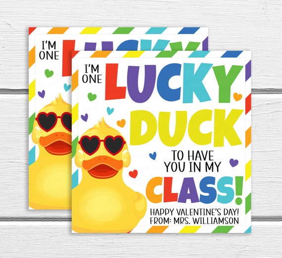 Valentine's Day Rubber Duck Gift Tag, Lucky Duck, Printable Gift For ...