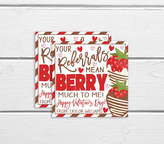 Valentine Referrals Strawberry Gift Tags, Editable Appreciation ...
