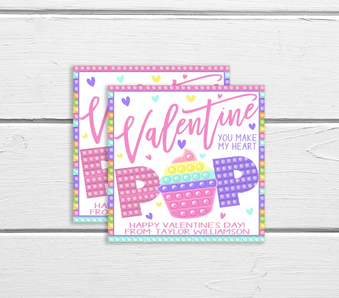 Valentine Pop It Gift Tags, Editable Cupcake Pop It Gift Tag, Fidget ...