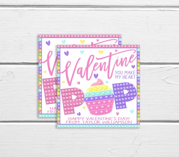 Valentine Pop It Gift Tags, Editable Cupcake Pop It Gift Tag, Fidget ...