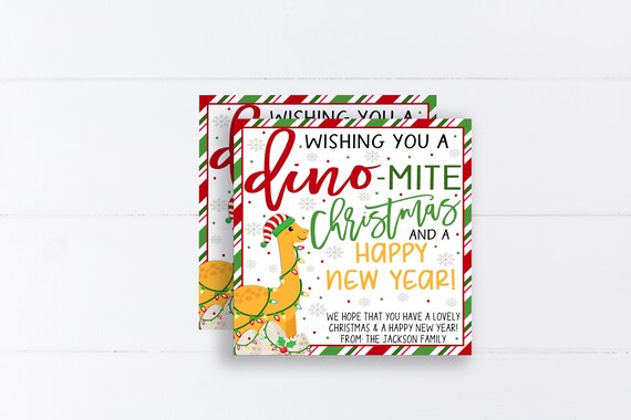 Christmas Dinosaur Gift Tag, Editable Dino Gift Tag, Kids Dinosaur Gift ...