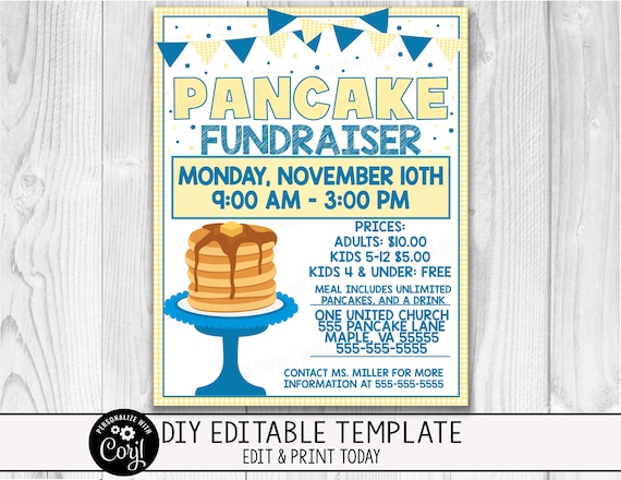 EDITABLE Pancake Fundraiser Flyer, Breakfast Church School Business ...