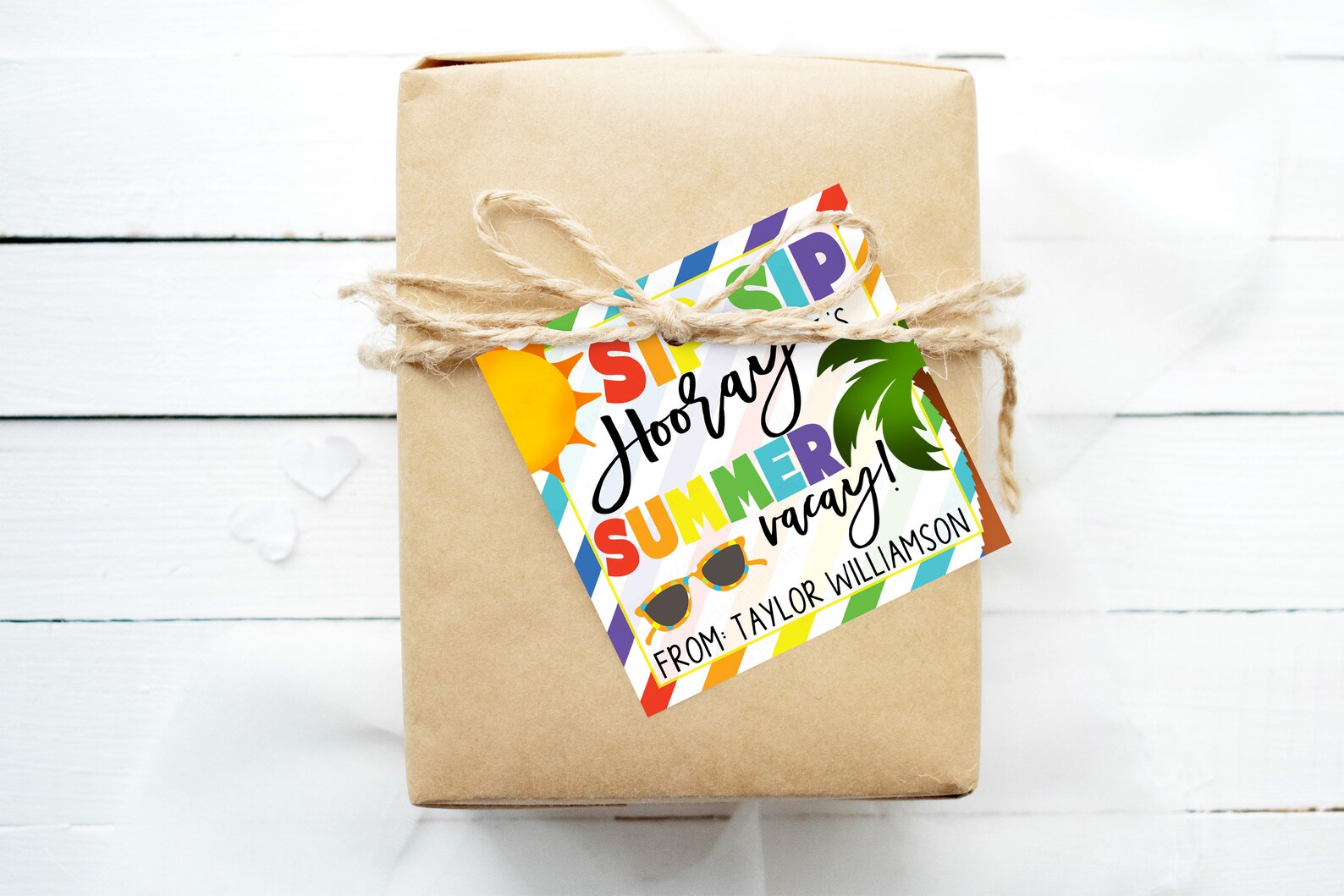 Sip Sip Hooray Summer Vacay, Teacher Gift Thank You Tag Tropical Beach ...