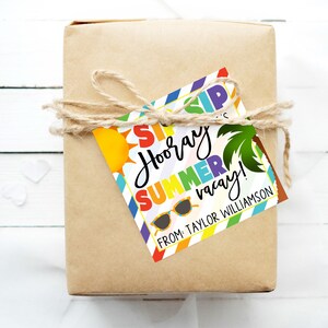 Sip Sip Hooray Summer Vacay, Teacher Gift Thank You Tag Tropical Beach ...