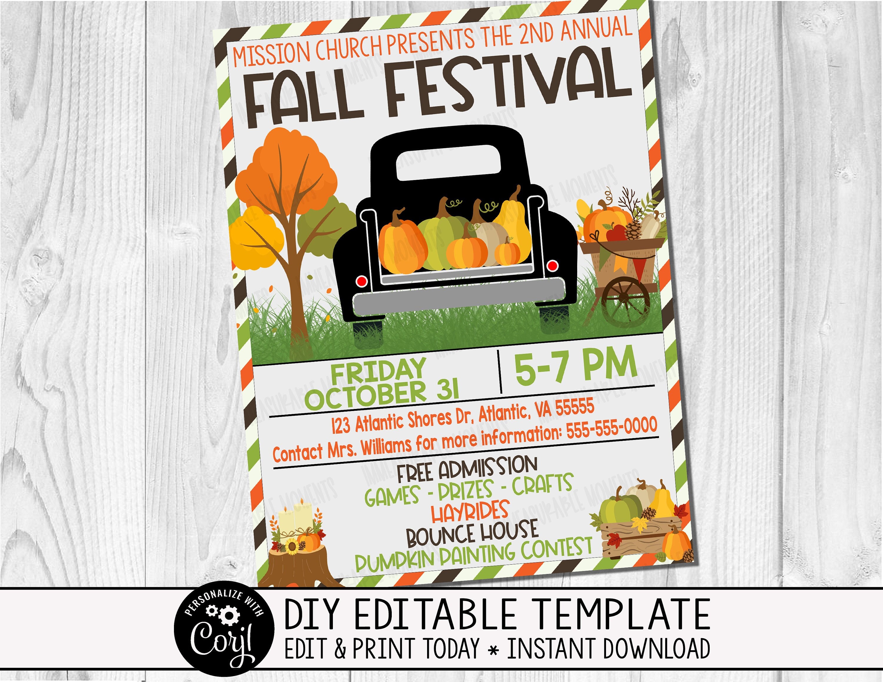 EDITABLE Fall Festival Flyer Invitation, Kids Fall Event, Community ...
