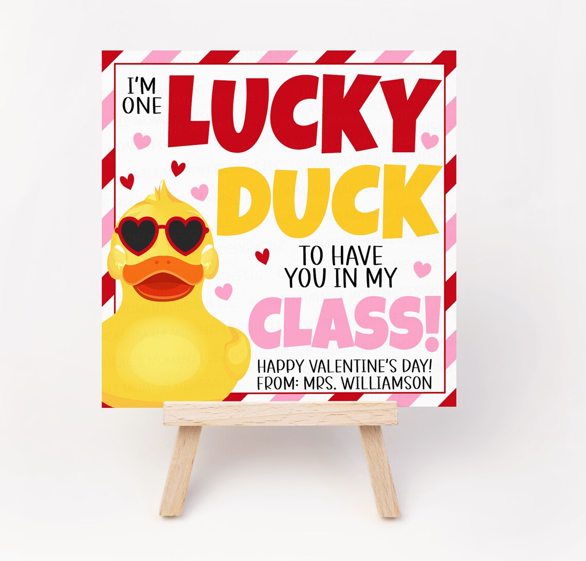 Valentine's Day Rubber Duck Gift Tag, Lucky Duck, Printable Gift for ...