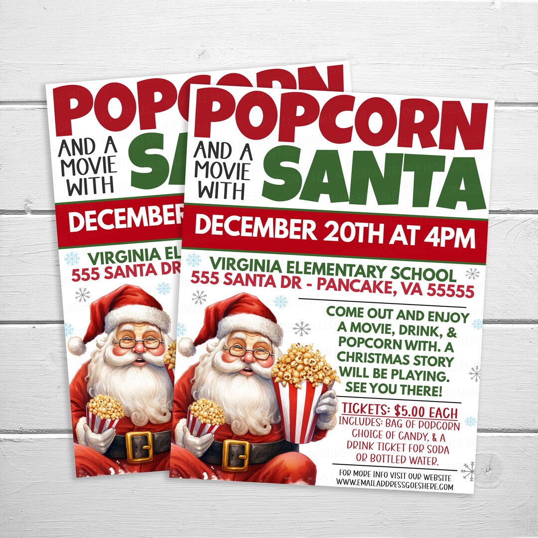 Popcorn & Movie With Santa Flyer, Movie Night With Santa Fundraiser ...