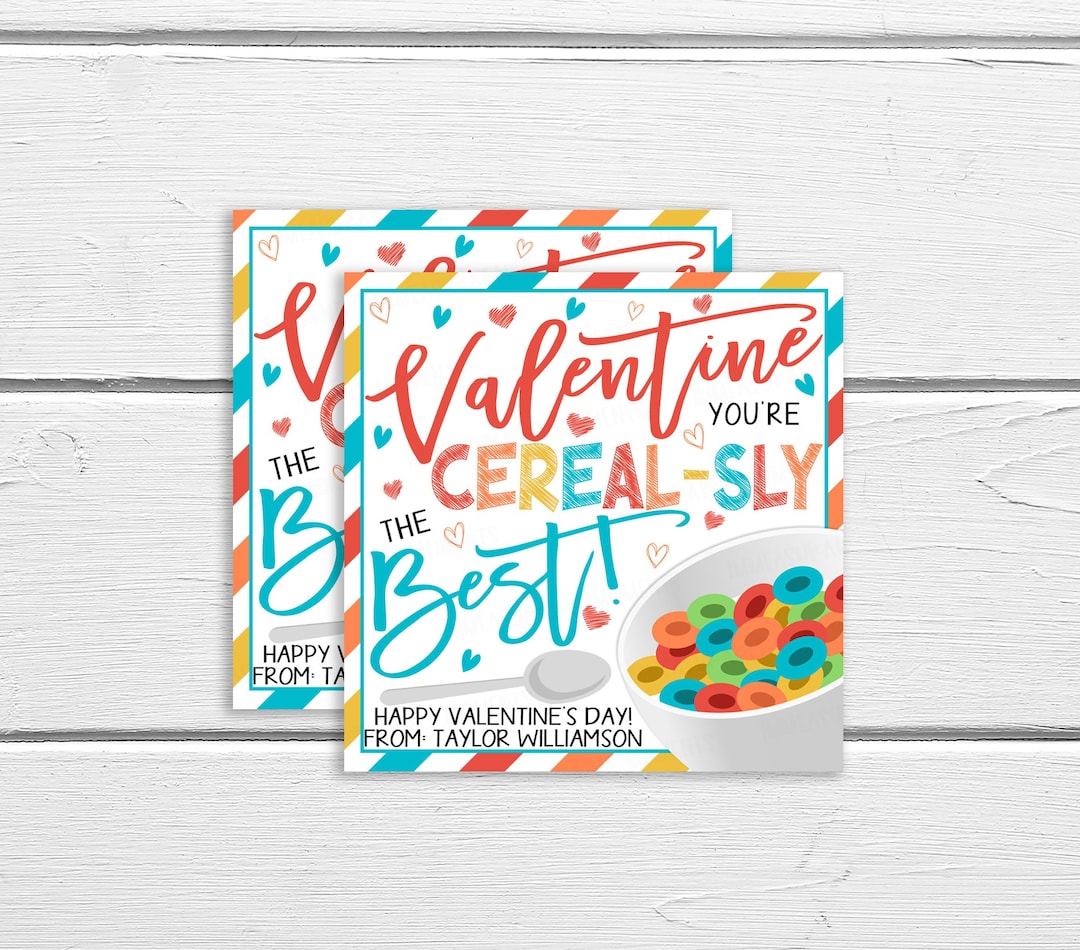Valentine Cereal Gift Tags, Editable Cereal Tag, Valentine You're ...