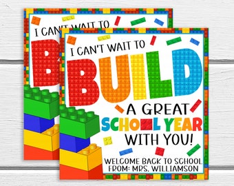Back to School Building Blocks Gift Tags, Students Classmates Classroom ...