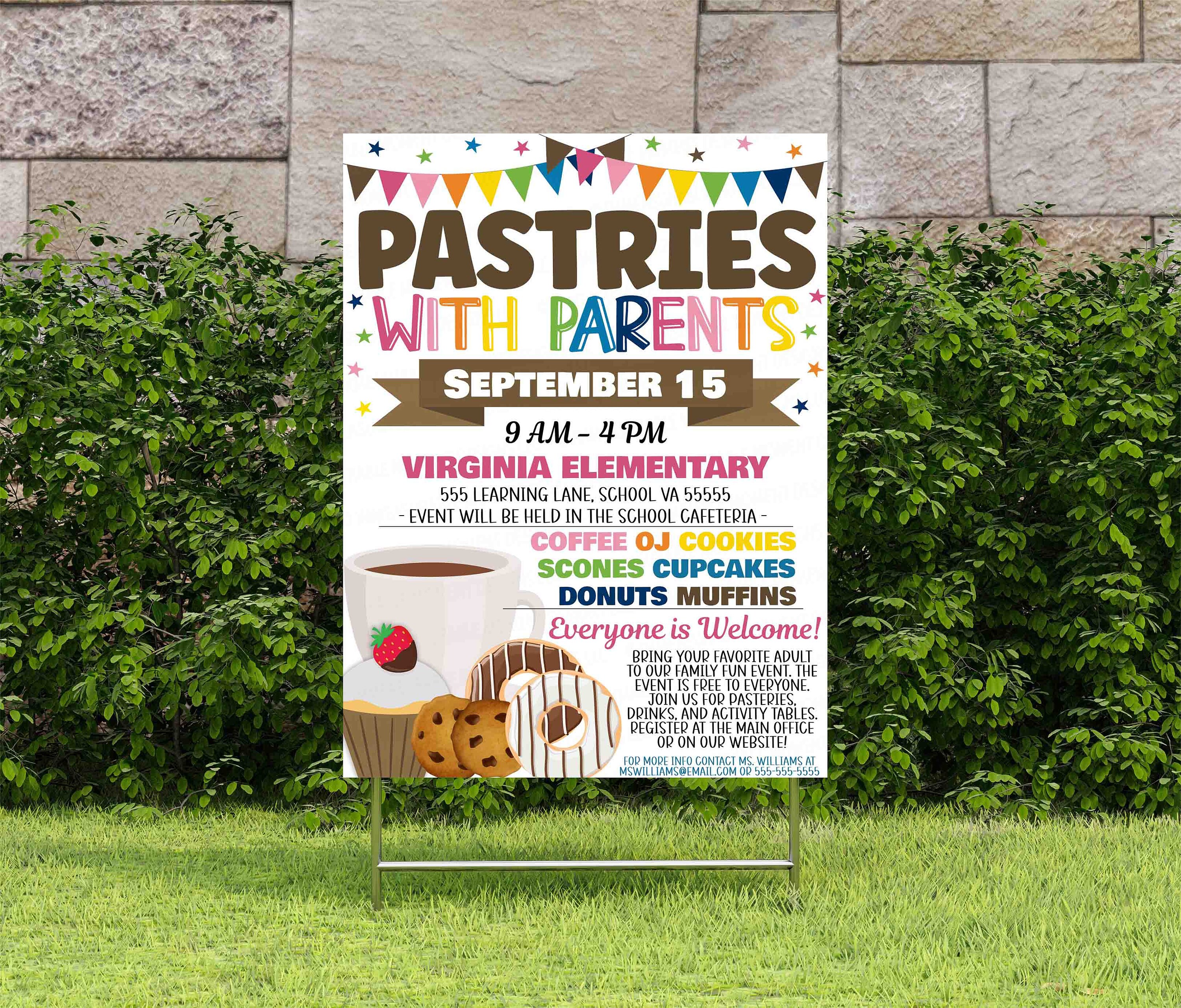 Pastries With Parents, Editable Printable PTA PTO Flyer, School ...
