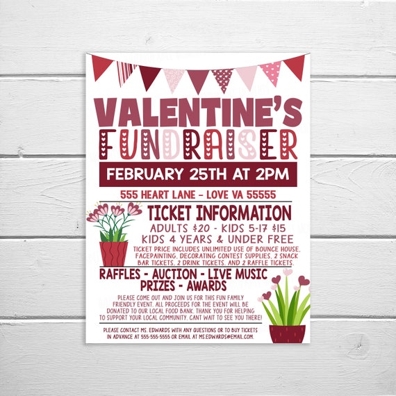 Valentine's Day Fundraiser Flyer, Editable Valentine Church School ...