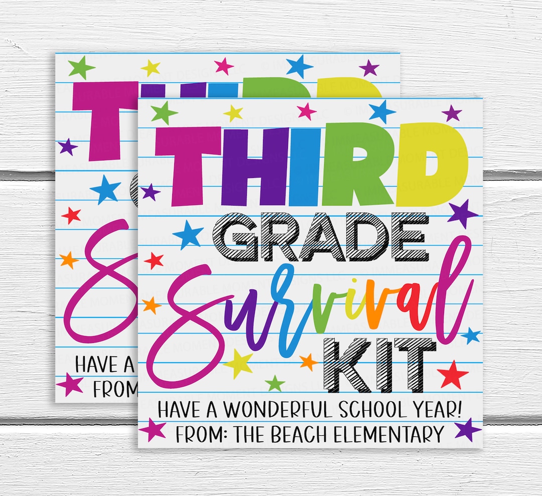 Third Grade Survival Kit Gift Tag, 3rd Grade Printable Editable Label ...