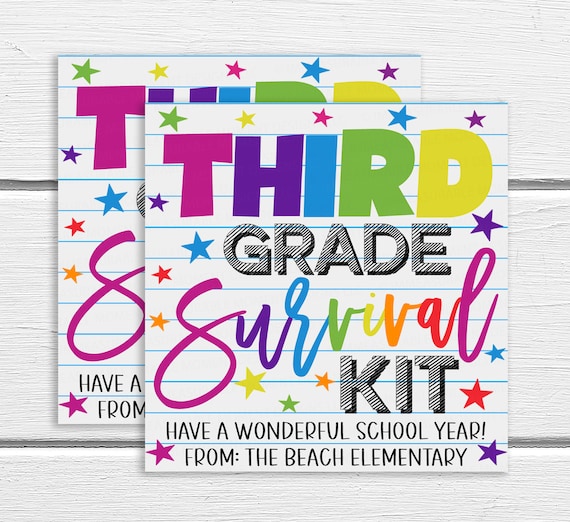 Third Grade Survival Kit Gift Tag, 3rd Grade Printable Editable Label ...