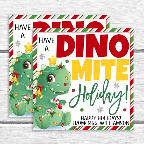 Dino-mite Christmas Gift Tags. Printable Dinosaur Christmas - Etsy
