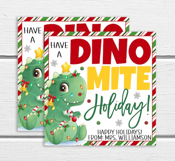 Christmas Dinosaur Gift Tags, Have A Dino Mite Holiday, Gift For ...