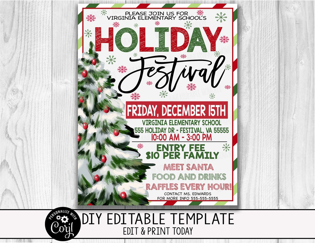 EDITABLE Holiday Winter Festival Flyer Invitation, Holiday Christmas ...