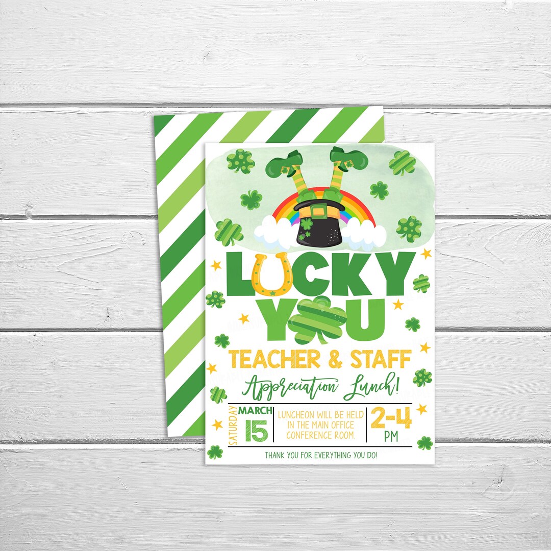 St. Patrick's Day Teacher and Staff Invitation, Appreciation Breakfast ...