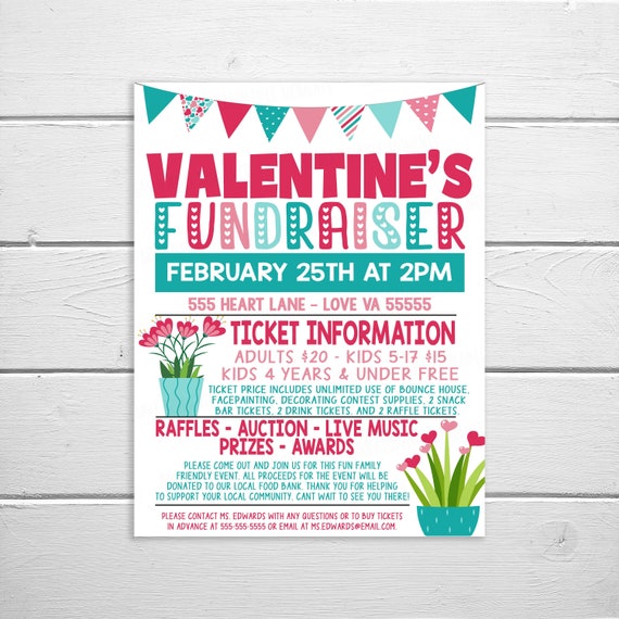 Valentine's Day Fundraiser Flyer Editable Valentine | Etsy