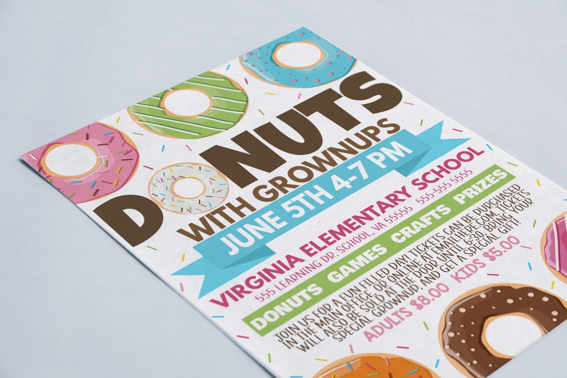 Donuts With Grownups Flyer School PTO PTA Father Mother - Etsy