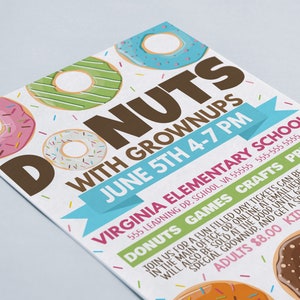 Donuts With Grownups Flyer, School PTO PTA, Father Mother Parent ...
