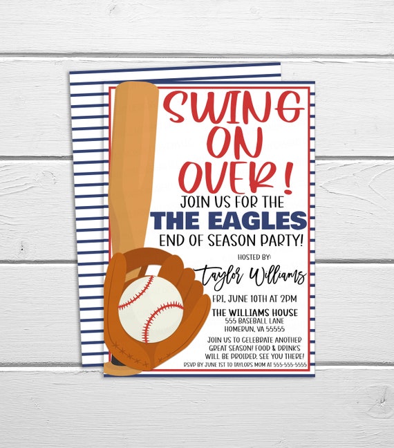 Baseball Invitation, Swing On Over, End Of Season Baseball Team Party ...
