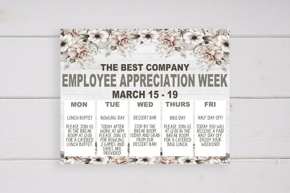 Editable Staff Appreciation Week Itinerary, Employee Appreciation Week ...
