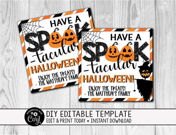 EDITABLE Halloween Gift Tag, Spook-tacular Gift Tag, Digital Download ...