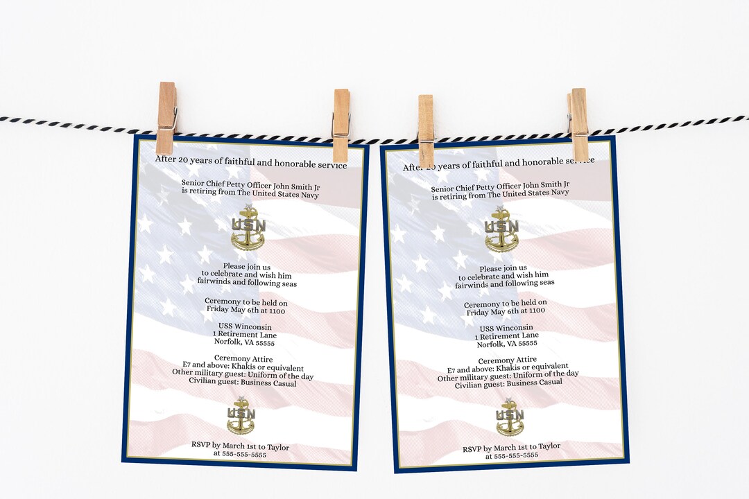 Editable E8 Senior Chief Retirement Invitation, DIY US Navy Retirement ...