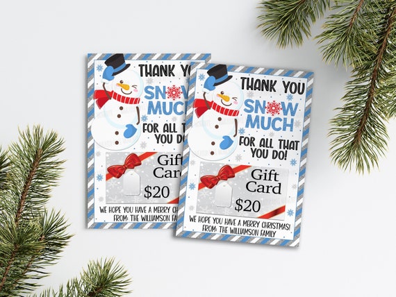 Christmas Thank You Gift Card Holder, Editable Thank You Snow Much Gift ...