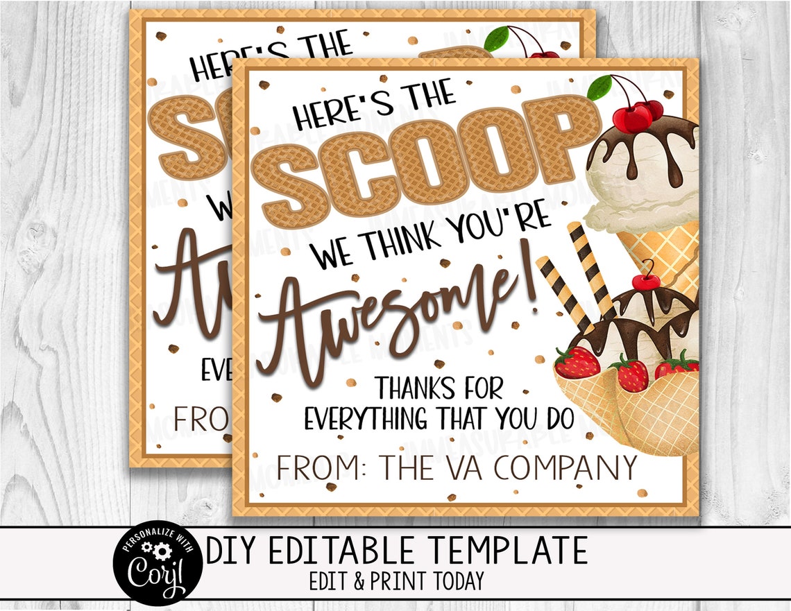 Ice Cream Dessert Appreciation Gift Tag Here's the Scoop - Etsy