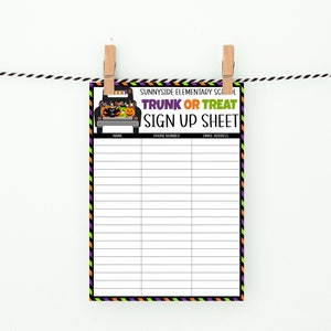Trunk or Treat Sign up Sheet, Halloween Party, Kids School Fundraiser ...