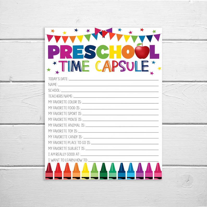 Preschool Time Capsule Printable Pre-k Kids Student Memory - Etsy