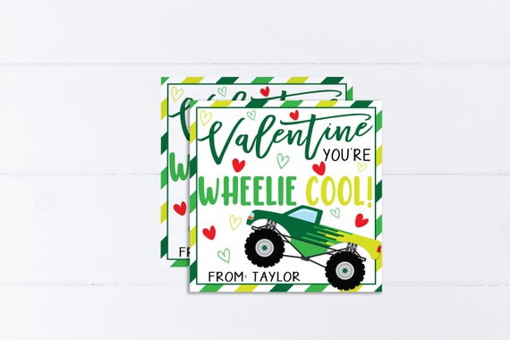 Valentine Monster Truck Gift Tags, Editable Truck Tag, Valentine You're ...