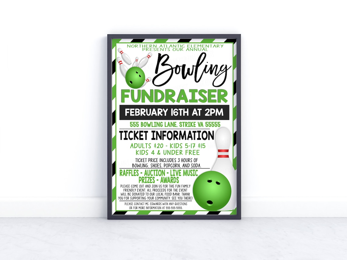 EDITABLE Bowling Fundraiser Flyer, Church School Business Fundraiser ...