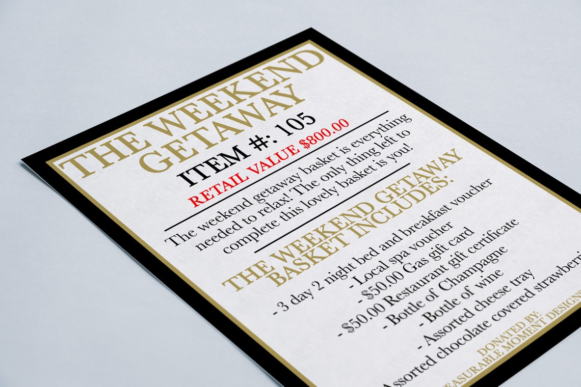 Editable Silent Auction Template, Item Information, Fundraising Event ...