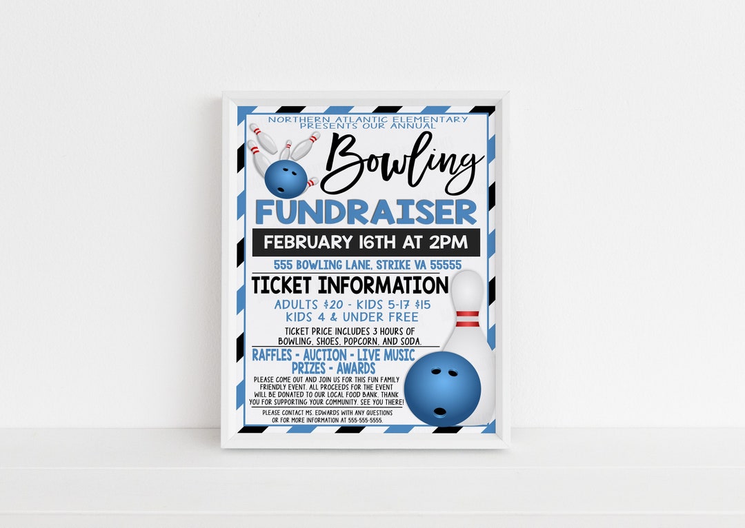 EDITABLE Bowling Fundraiser Flyer, Church School Business Fundraiser ...