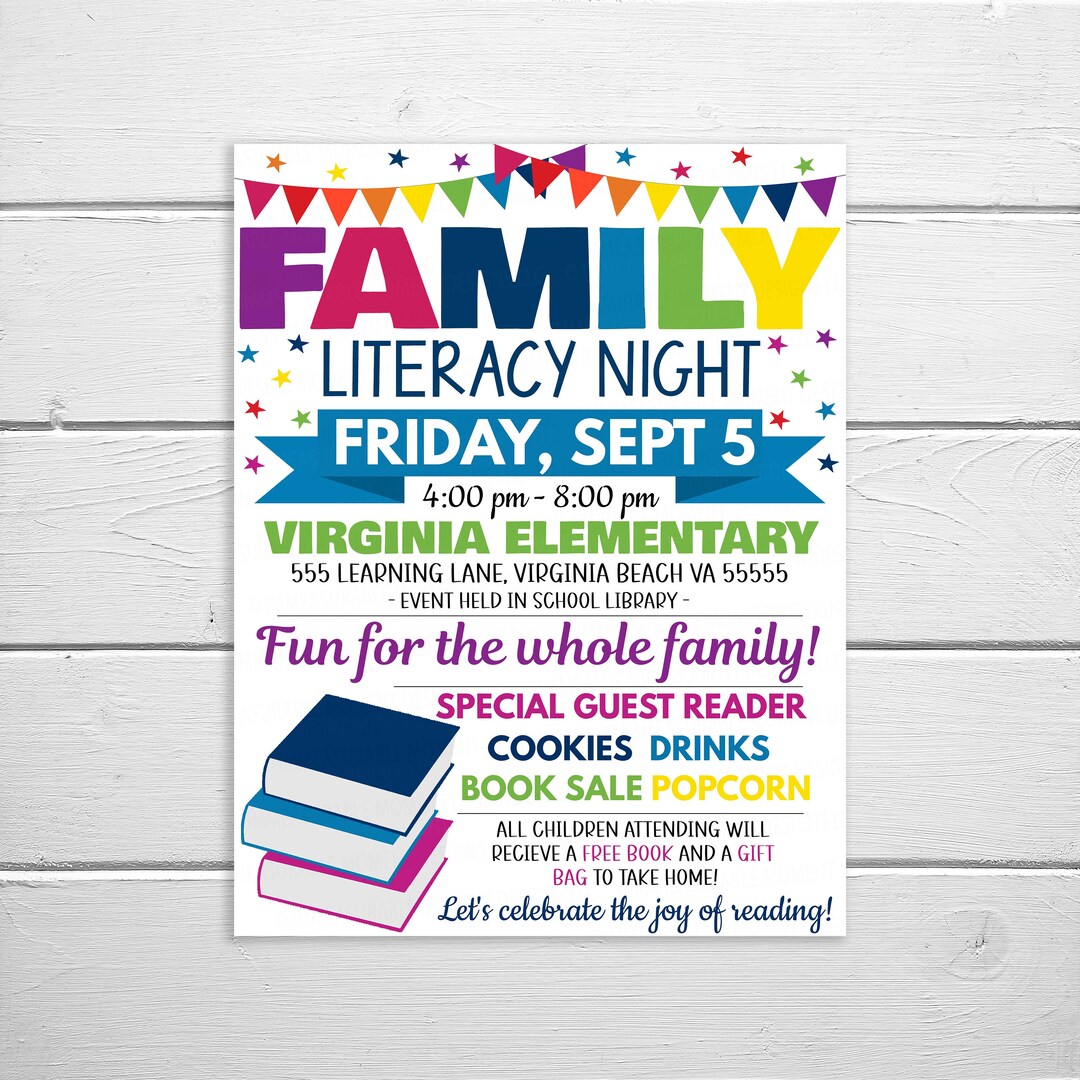 Family Literacy Night Flyer Editable Printable PTA PTO - Etsy