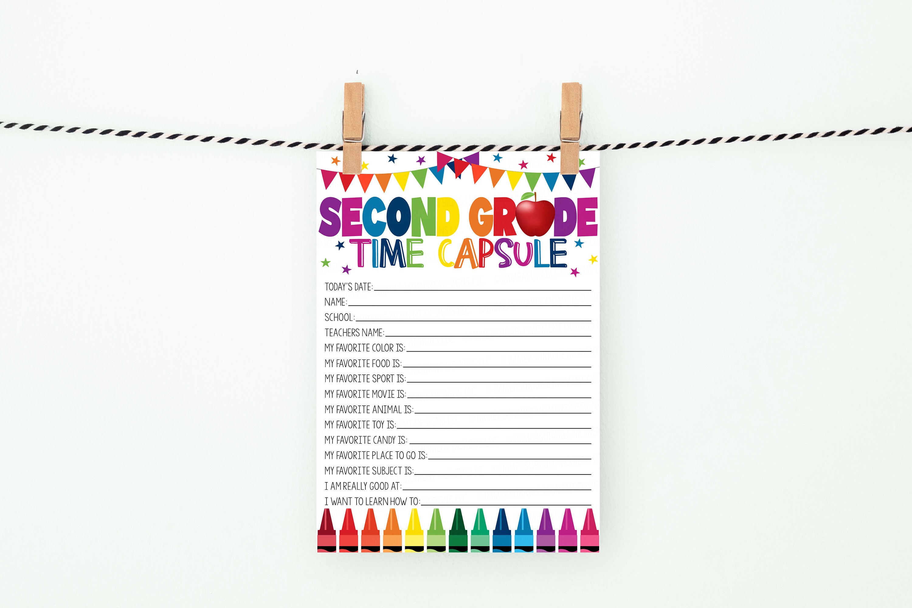 Second Grade Time Capsule Printable, 2nd Grade Student Memory Sheet ...