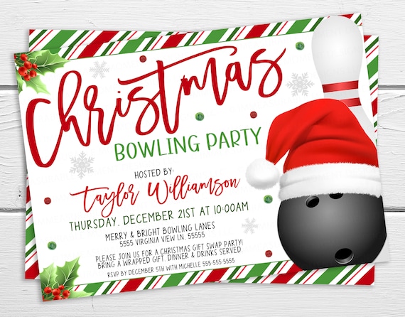 Editable Christmas Bowling Party Invitation, Birthday Bowling Party ...