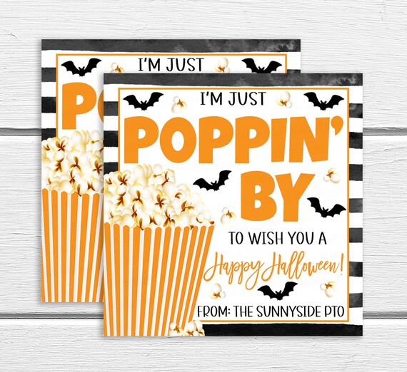 Halloween Popcorn Gift Tag, Poppin' By To WIsh You A Happy Halloween ...