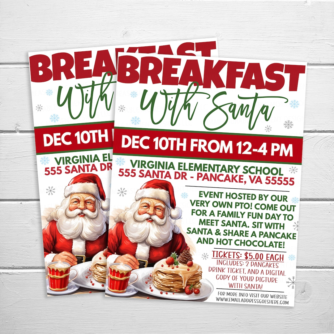 Breakfast With Santa Flyer, Pancakes & Pictures With Santa Fundraiser ...