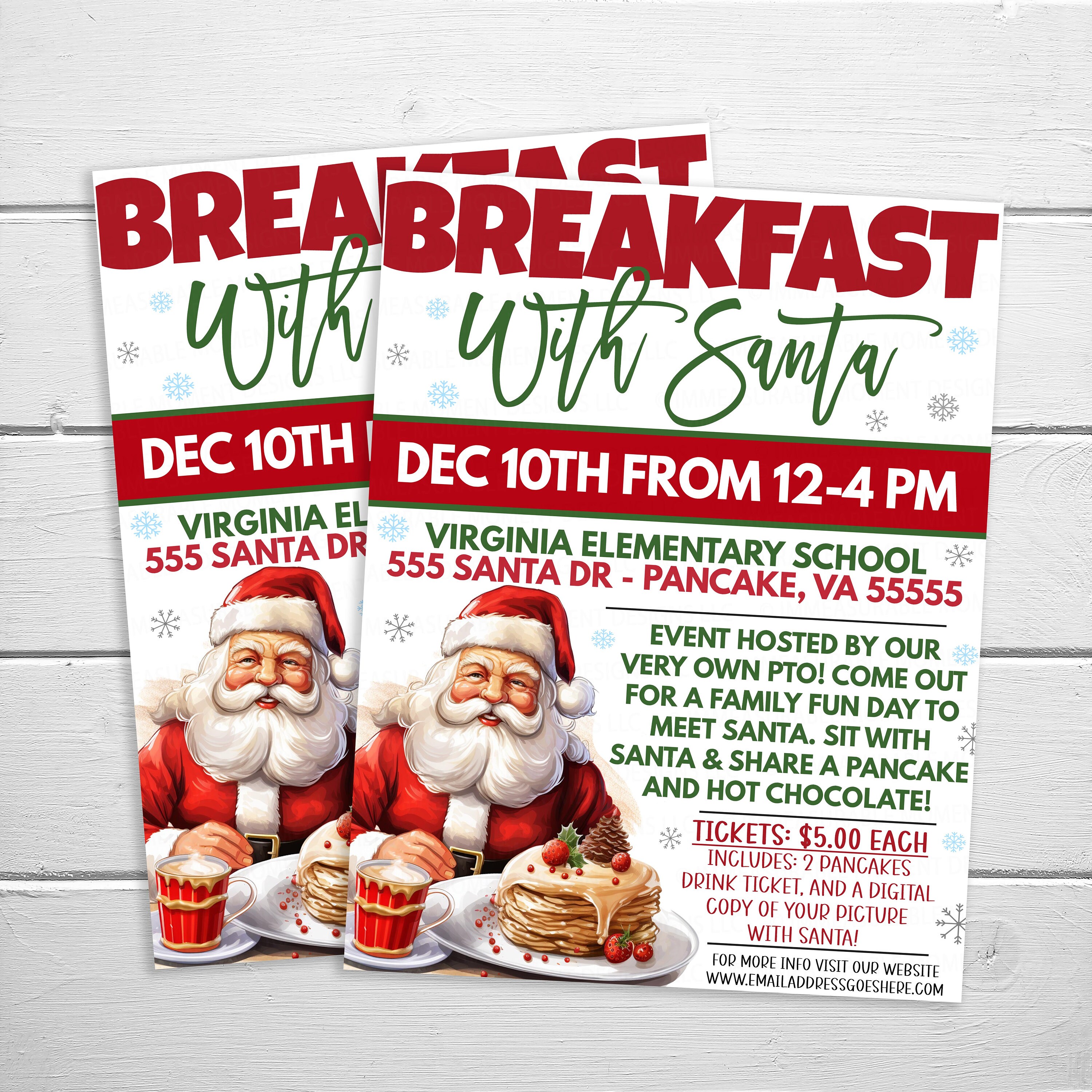 Santa Breakfast Flyer School Breakfast With Santa Event Flyer