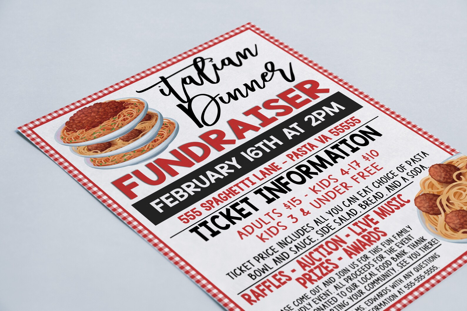 Italian Dinner Fundraiser Flyer, Church School Business Fundraiser, PTO ...