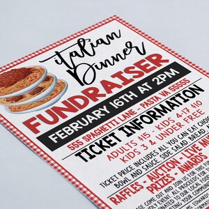 Italian Dinner Fundraiser Flyer, Church School Business Fundraiser, PTO ...